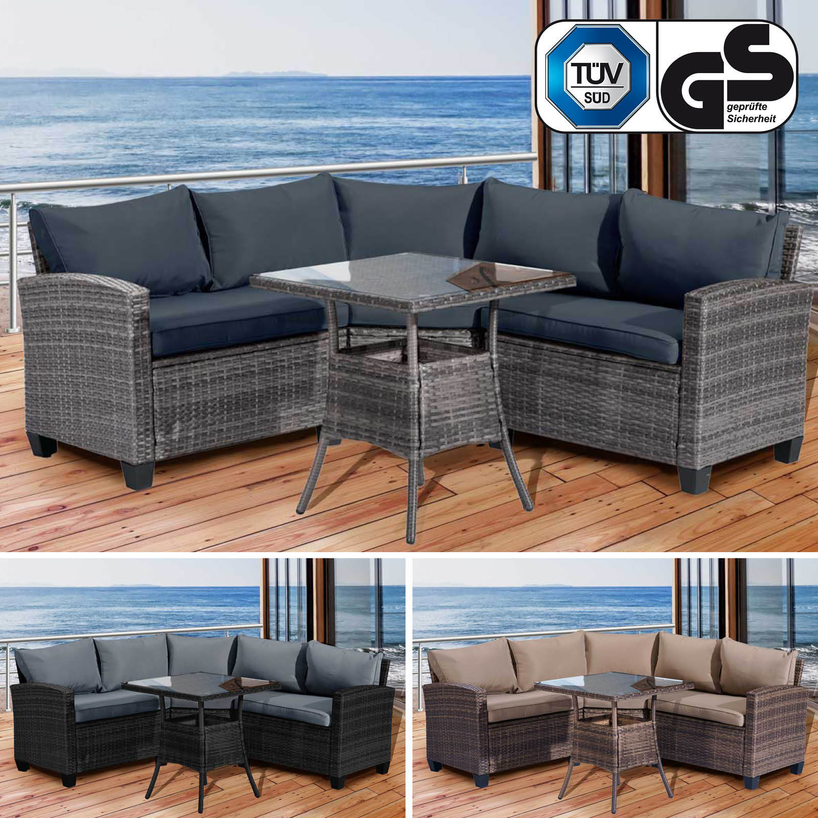 BRAST Poly Rattan Sitzgarnitur Balcony Gartenmöbel Essgruppe Sitzgruppe ...