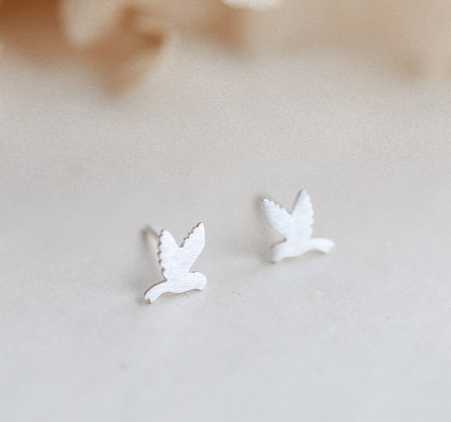 Tiny 925 Sterling Silver Cute Flying Bird Post Stud Animal Earrings ...