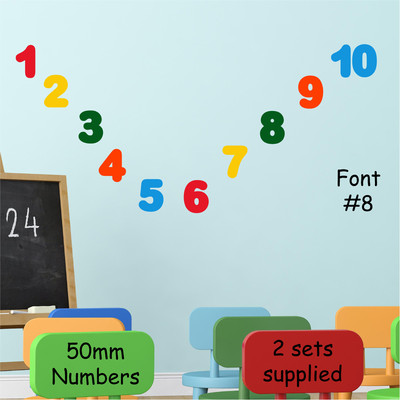 NUMBERS 1 to 10 Vinyl Wall Sticker 50MM Learning Girls Boys Bedroom ...