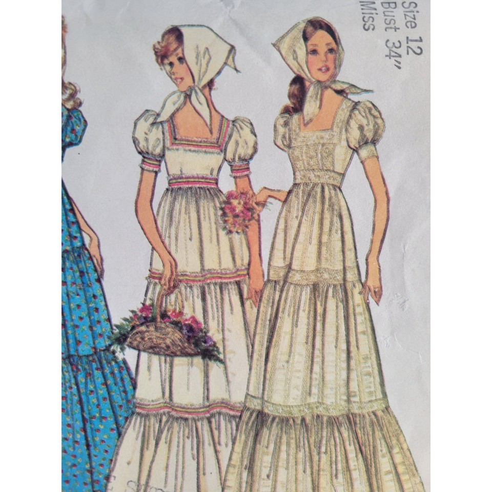 Simplicity 6278 Bust 34" 70s Sewing Pattern Boho Wedding Dress w Tiered ...