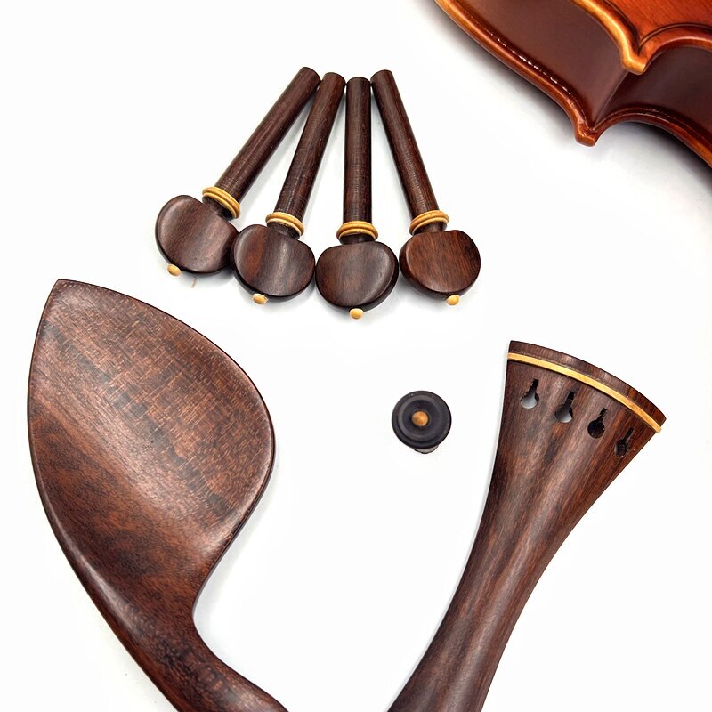1 set 4/4 violin snake wood letter wood, tailpiece+tuning peg+end pin ...