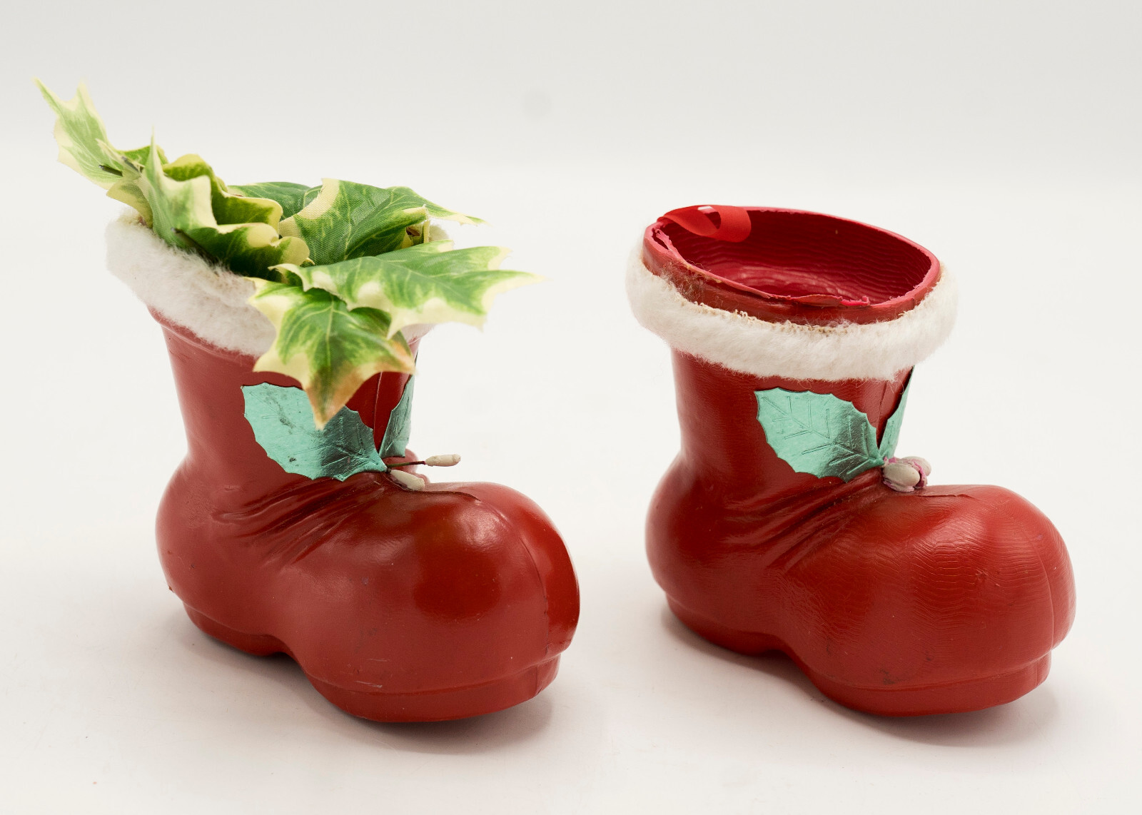 Lot of 2 Vtg Red Santa Boot Plastic Candy Containers Christmas Planters ...