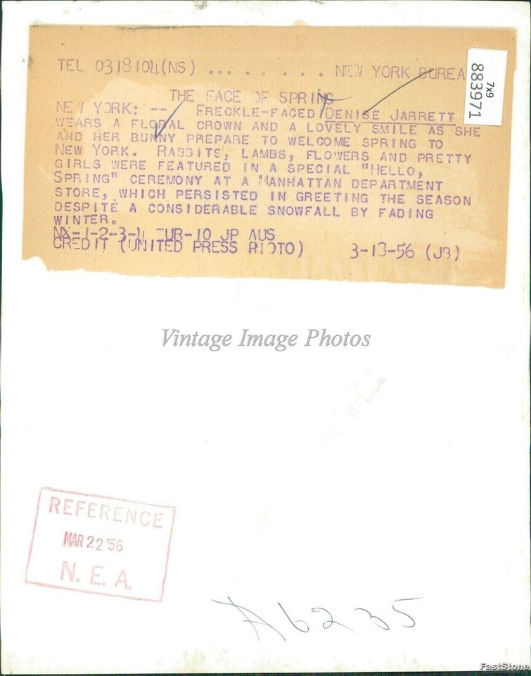 1956 Denise Jarrett In Floral Crown Welcomes Spring With Bunny Animals ...