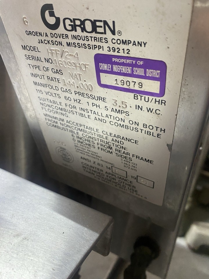 GROEN 40 Gallon HFP/2E-4 Manual Tilting Braising Pan Tilt Skillet Nat ...