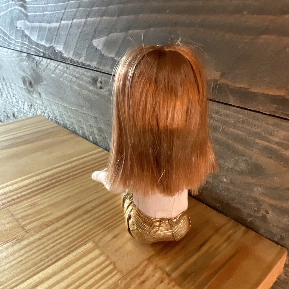 VTG Big Eye Mermaid Pose Doll, Red Hair & Gold Tail, 6.5" Bradley Style ...