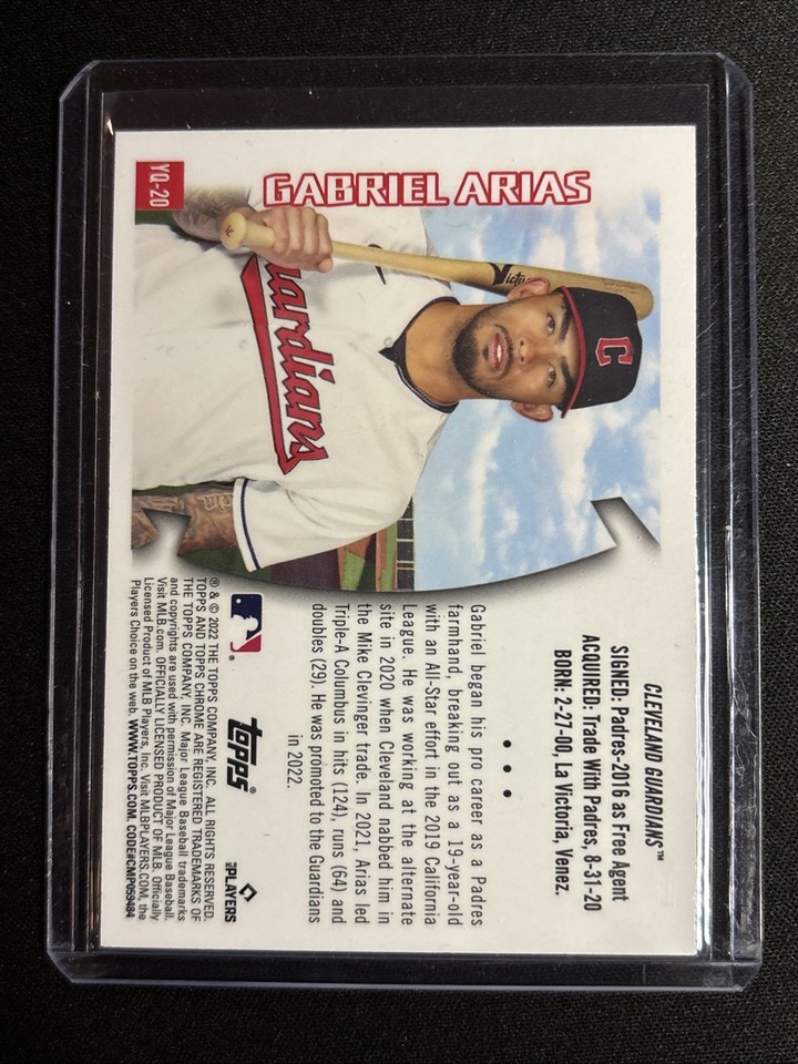 🔥Gabriel Arias 2022 Topps Chrome #YQ-20 Sonic Youthquake Refractor RC ...