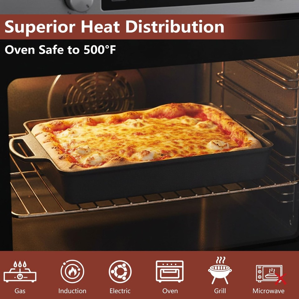 9x13 Inch Cast Iron Detroit Pizza Pan 4.8 Quart Deep Baking Dish Oven ...
