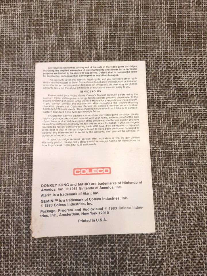 Donkey Kong Atari Video Game Instruction Manual | eBay