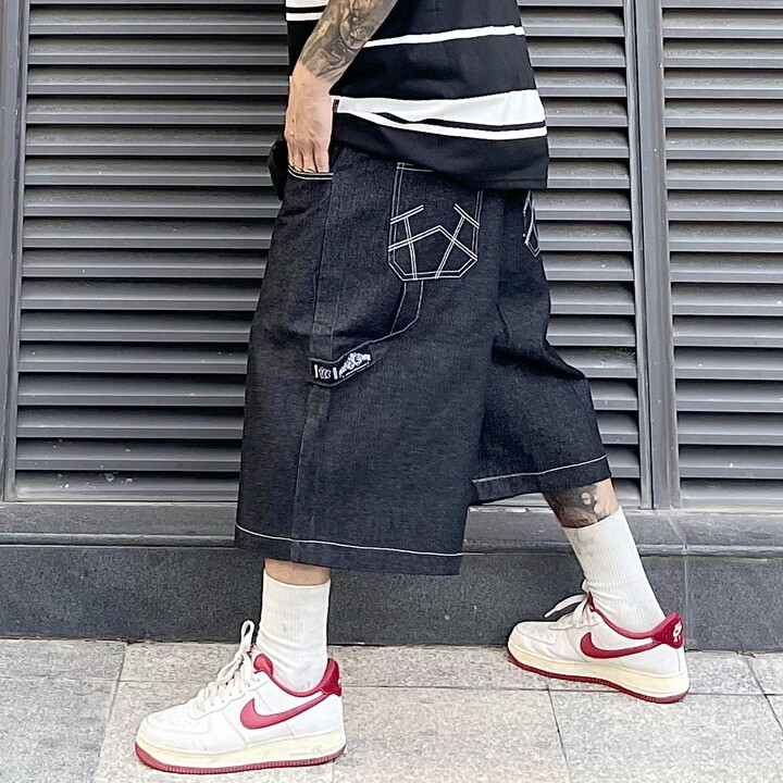 Mens Chicano Knee-Length Denim Shorts Loose Pants Jeans West Coast ...