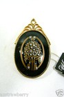 WHITING & DAVIS OVAL BLACK GOLD TONE FLORAL DESIGN PIN BROOCH W ...