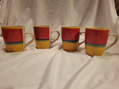4 Royal Norfolk Mambo Coffee Mugs Cups Stoneware Red Yellow Green Blue ...