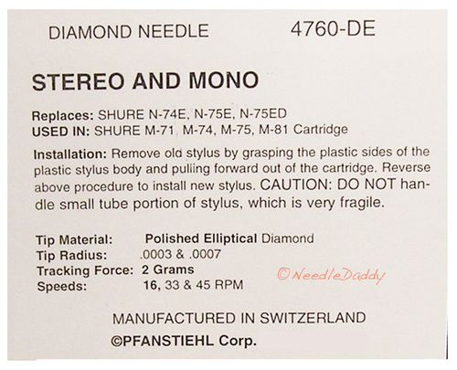 Turntable Stylus Needle for Shure M71 M74 M75 M81 N75B Shure M75B N75C ...