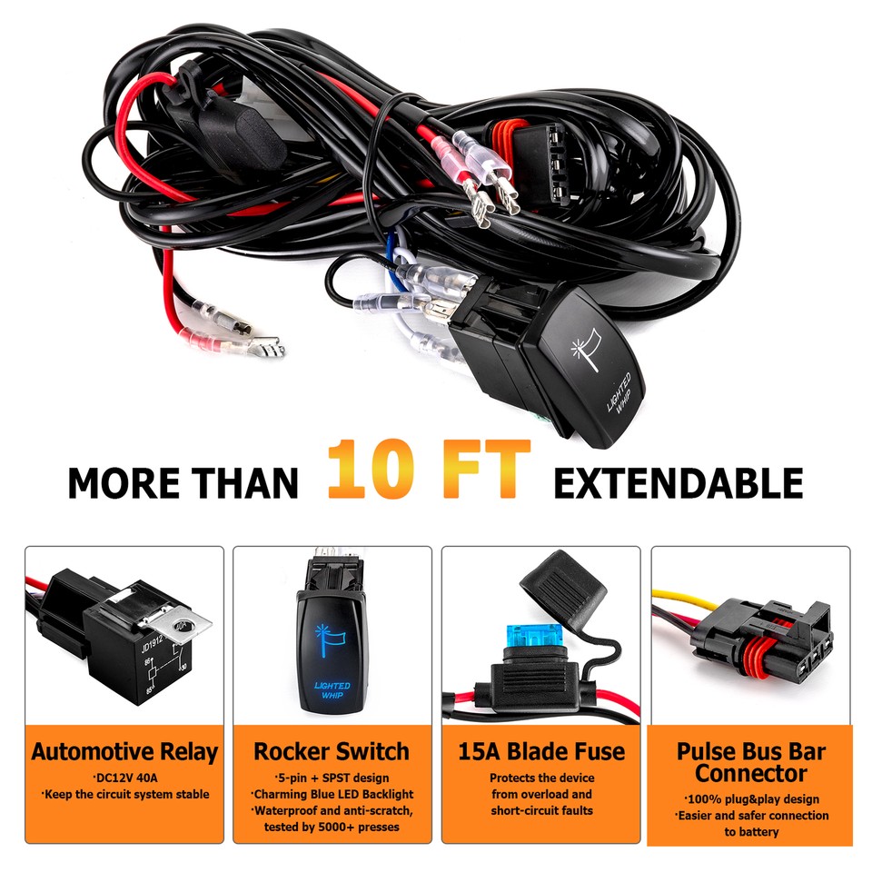 For Polaris General 1000 / XP Pulse BusBar 2FT RGB LED Fat Whip Light ...