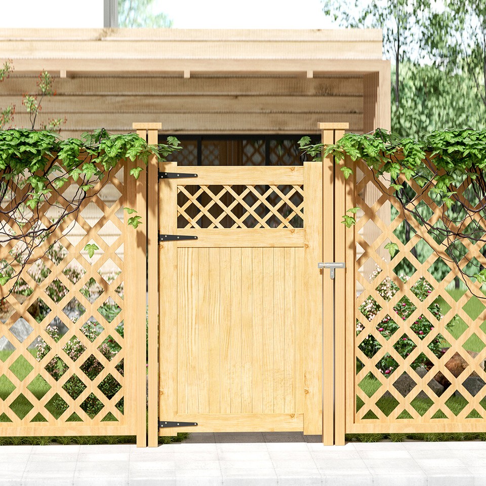 90~180cm Tall Outdoor Garden Gate Lattice Wooden Door Pedestrian Gate ...