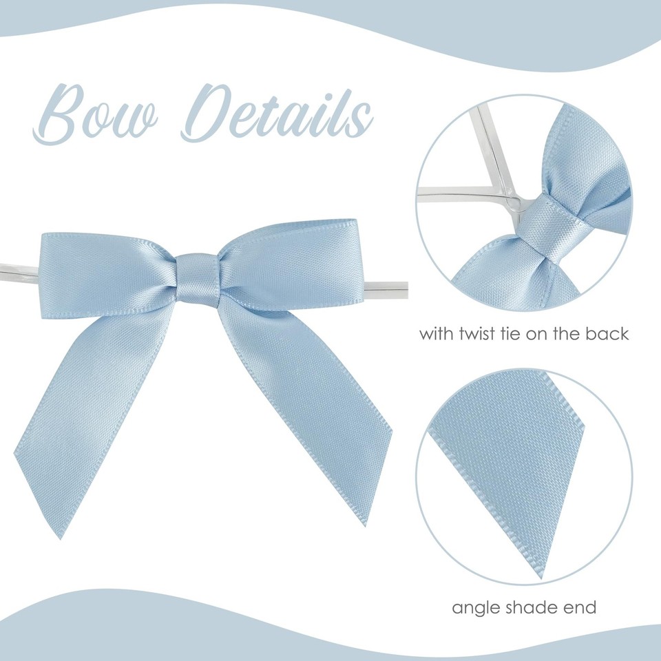 5 Colors Dusty Blue Ribbon Bows 2.5" Satin Twist Tie Bows for Gift ...