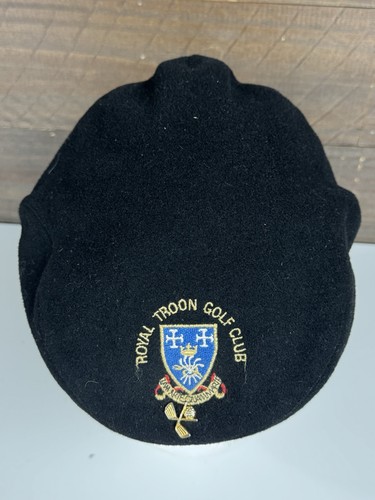 Gelfer Of Scotland Flat Cap Hat Royal Troon Golf Club Black XL With ...