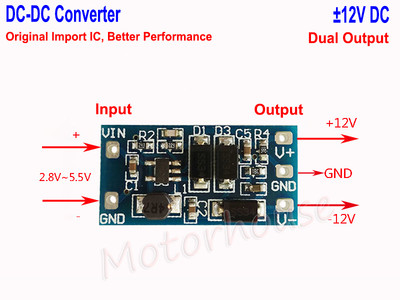 ±12V Dual Output DC-DC Converter Step Up Boost Voltage 3V~5V to 12V ...