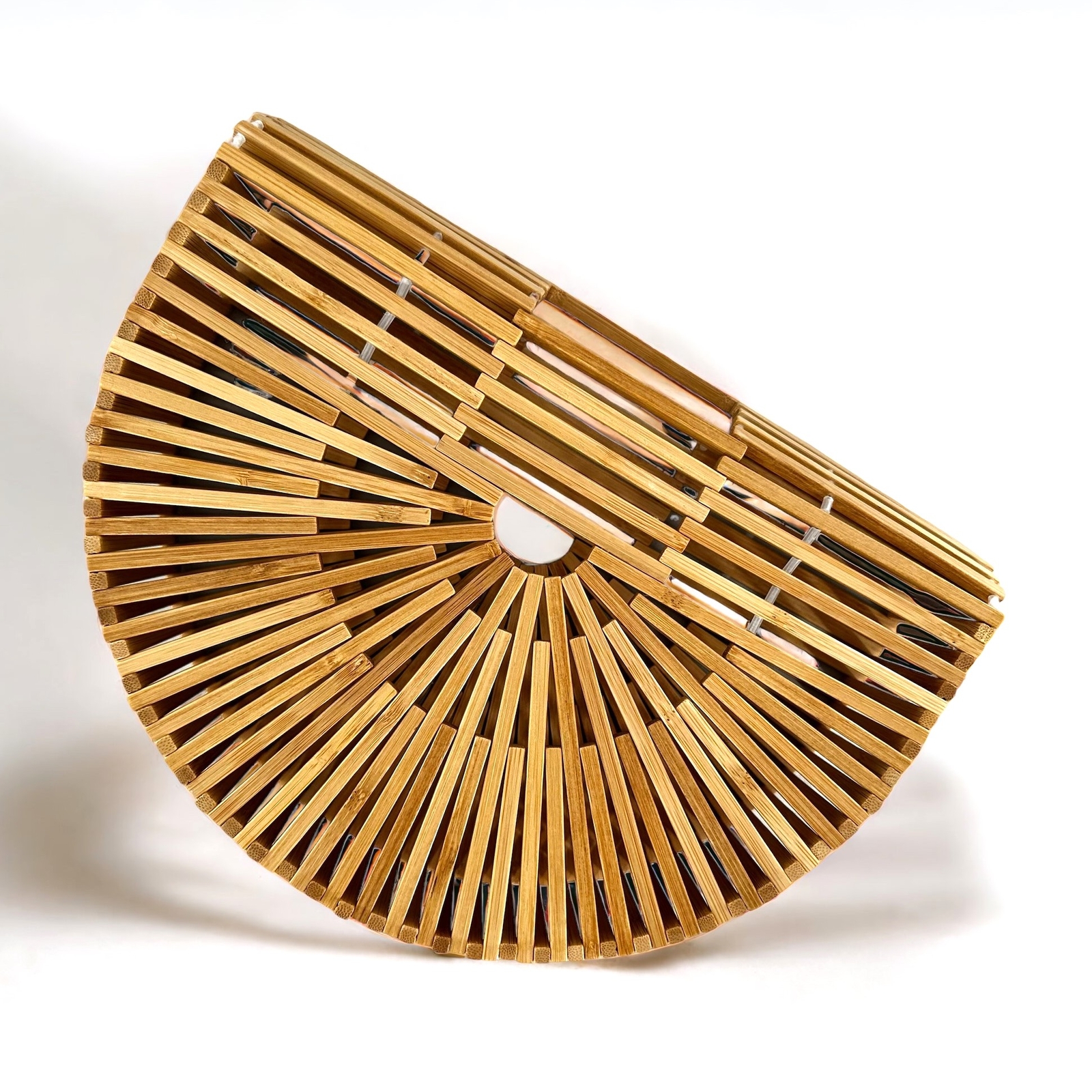 Natural Bamboo Structured Ark Bag Satchel Handbag - Gem