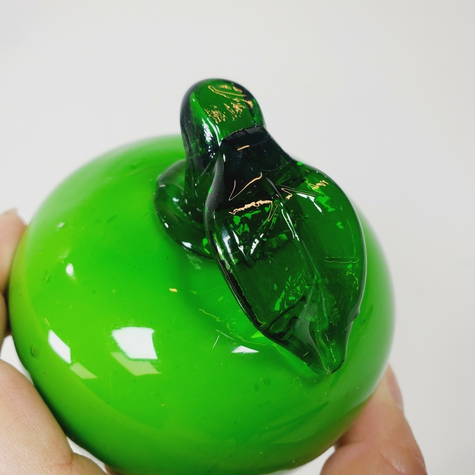 Hand Blown Art Glass Realistic GREEN APPLE Figurine Faux Glass Fruit 4 ...