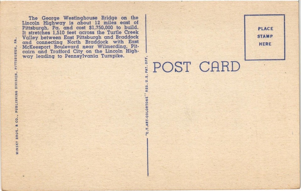 Dr Jim Stamps Postcard George Westinghouse Memorial Bridge Lincoln ...