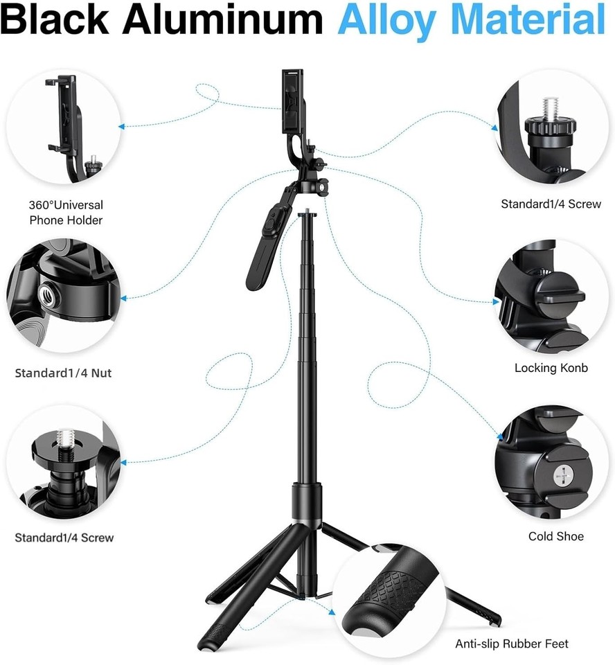 360° Rotating Tripod Stand w/ Remote | Phone Mount for Vlog, Live ...
