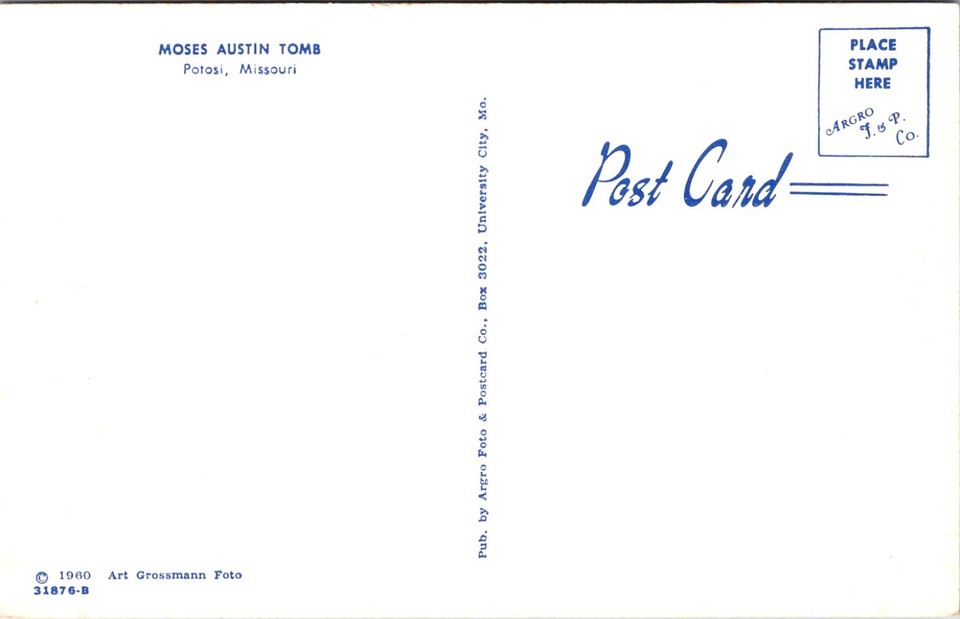 Potosi Moses Austin Tomb MO Postcard E113 | eBay