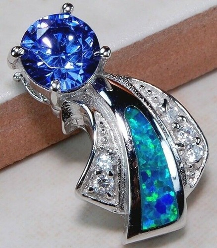 2CT Treated Sapphire & Australian Opal Inlay 925 Sterling Silver ...