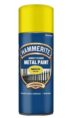 Hammerite SMOOTH YELLOW Direct to Rust Metal Spray Paint Aerosol 400ml ...