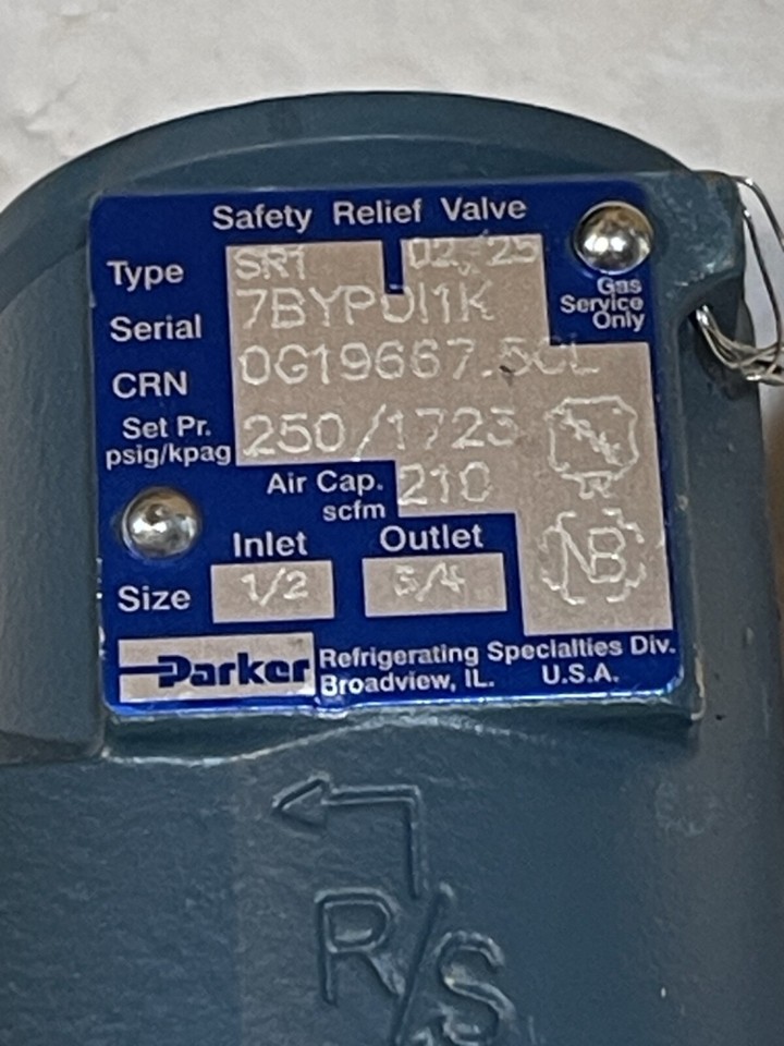 NEW Parker Safety Relief Valves SRV,SR1 250 PSI 1/2" In 3/4” Out ...