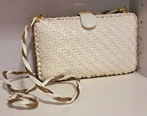 Vintage 80s 90s Rodo Italy white wicker convertible clutch evening bag ...