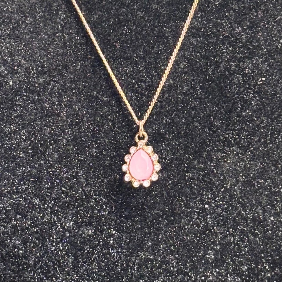 LIZ CLAIBORNE necklace delicate pink acrylic teardrop rhinestones ...