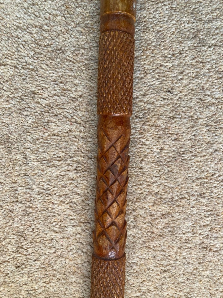 Carved Wood Walking Stick 92 cms smooth wood handle LARP SCA ...