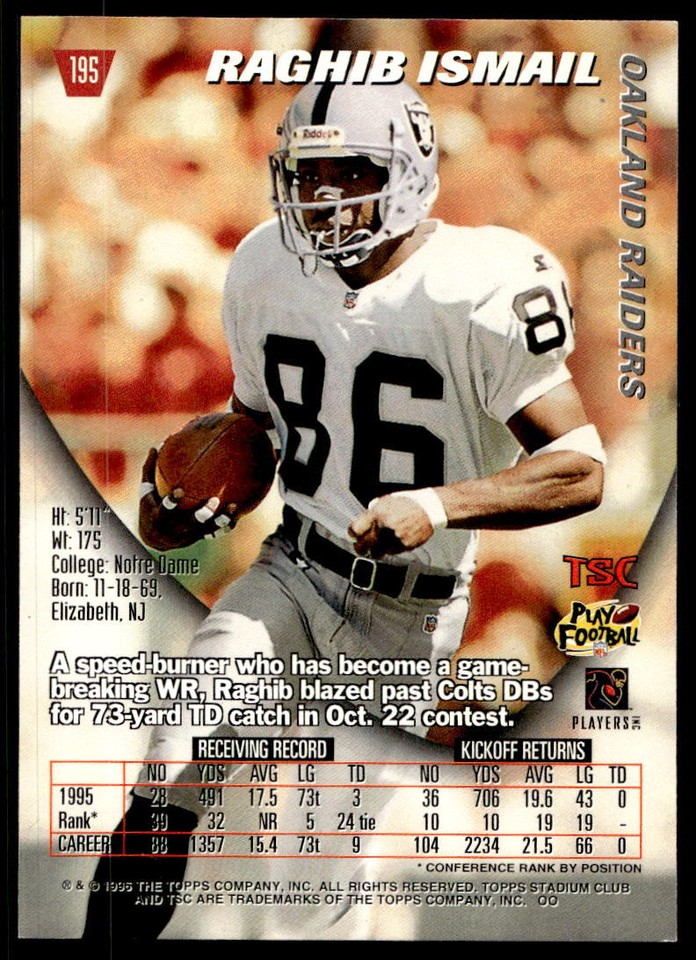 1996 Stadium Club 195 Rocket Ismail Oakland Raiders Football Card | eBay