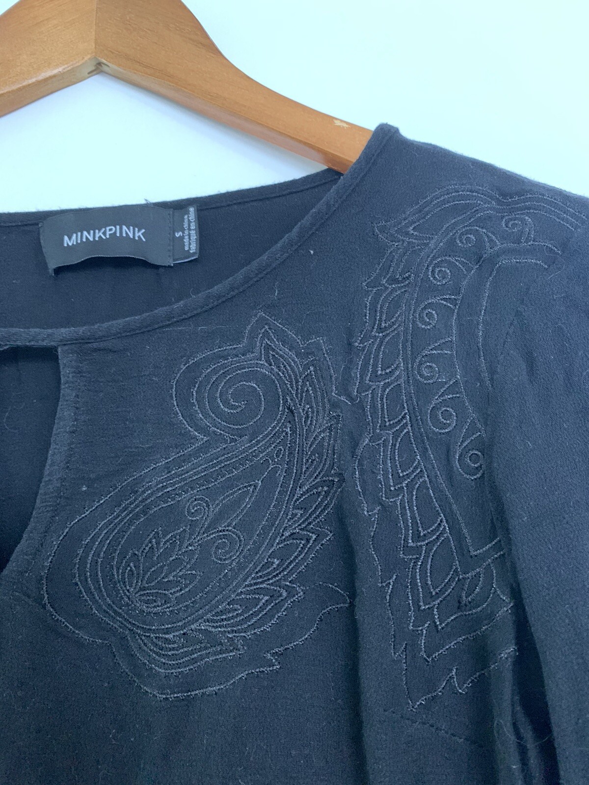 Boho Mink Pink Black Embroidered Top Size S -8 | eBay