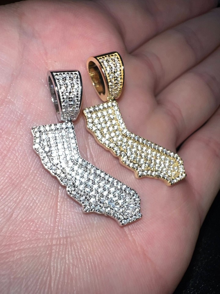 Real 925 Sterling Silver / 14k Gold HipHop California State Shape ...