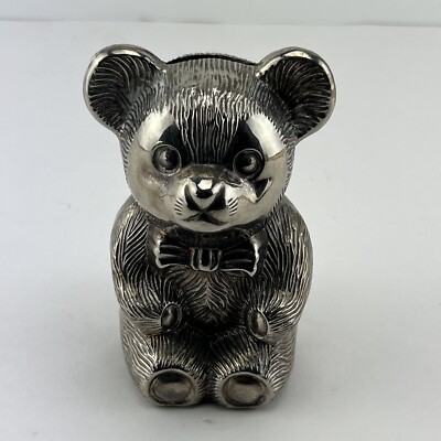 Vintage Silver Plated Metal Teddy Bear Coin Bank | eBay