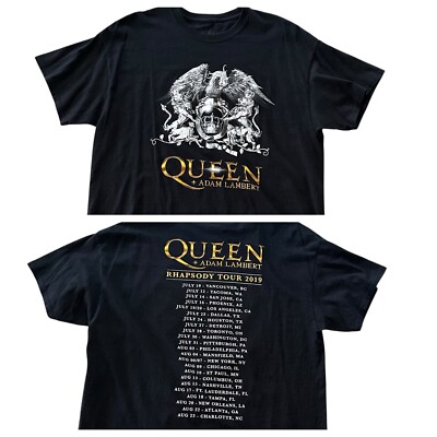 Queen + Adam Lambert 2019 Rhapsody Tour T-Shirt Adult XL Black Crest ...