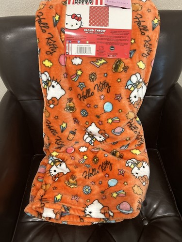 Hello Kitty Bright Orange Varsity Burger Cloud Plush Throw Blanket NWT ...
