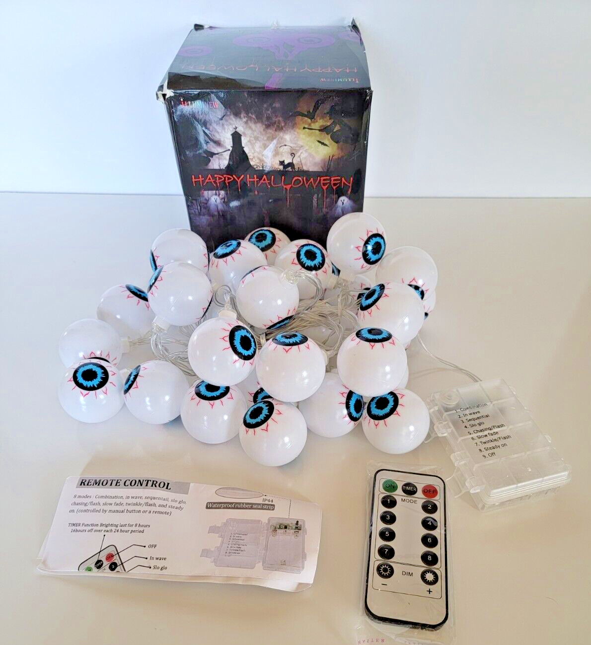 Halloween Eyeball String Light Battery Operated Remote 8 Modes 16.4 ...