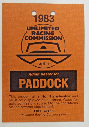 1983 URC UNLIMITED RACING COMMISSION PADDOCK PASS brown Hydroplane boat ...