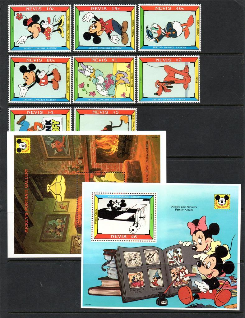 NEVIS MNH 1992 SG688-695 & MS696 MICKEY'S PORTRAIT GALLERY SET OF 8 & M ...