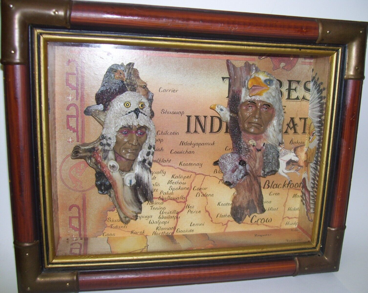 American Indian Shadow Box RARE NATIVE AMERICAN Indian Folk Art Couple