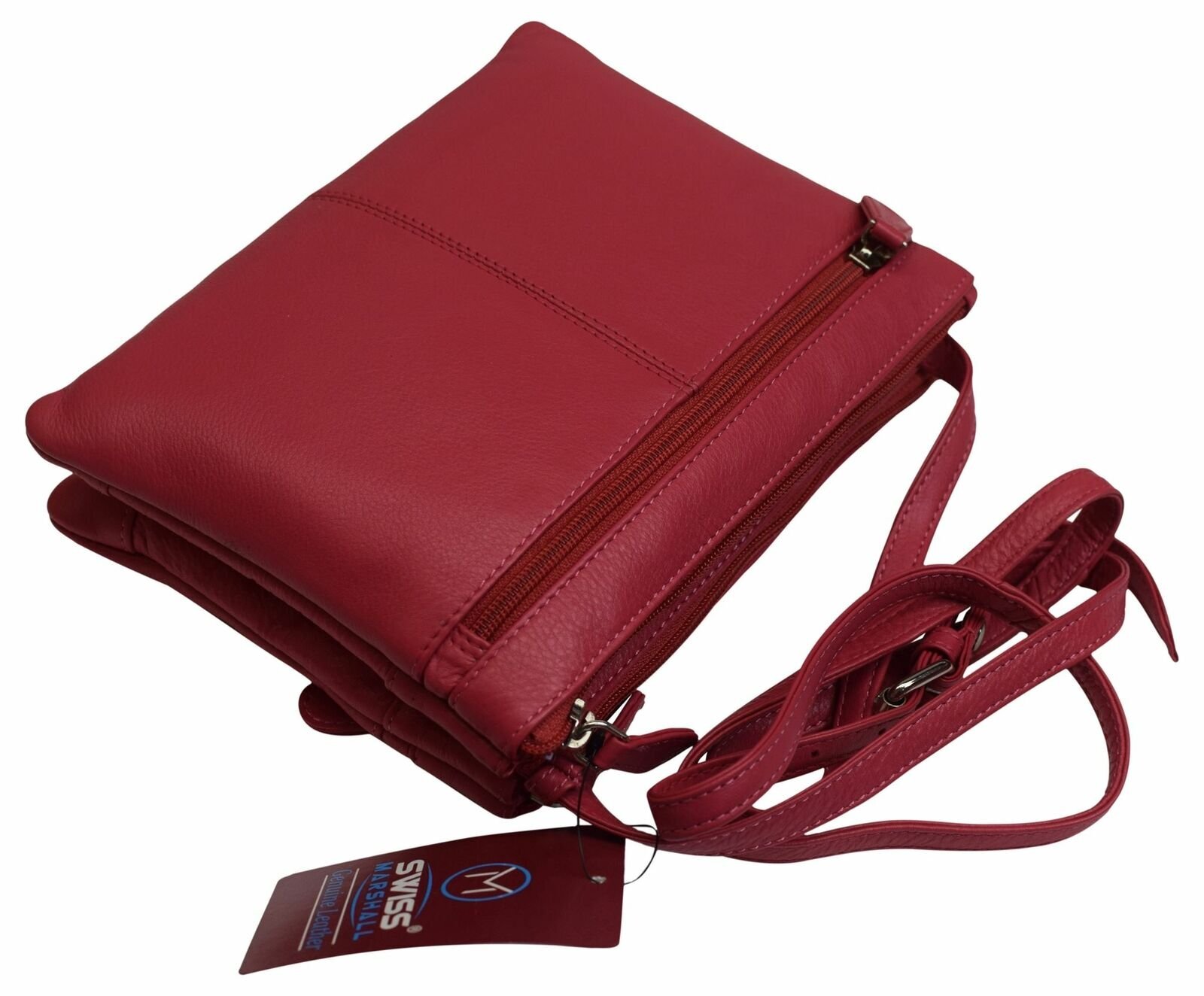 Genuine Leather Womens Purse Double Zipper Top Pockets Crossbody ...