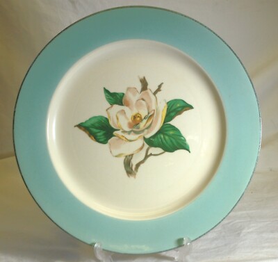 Lifetime Dinner Plate Turquoise Rim White Magnolia in Center | eBay