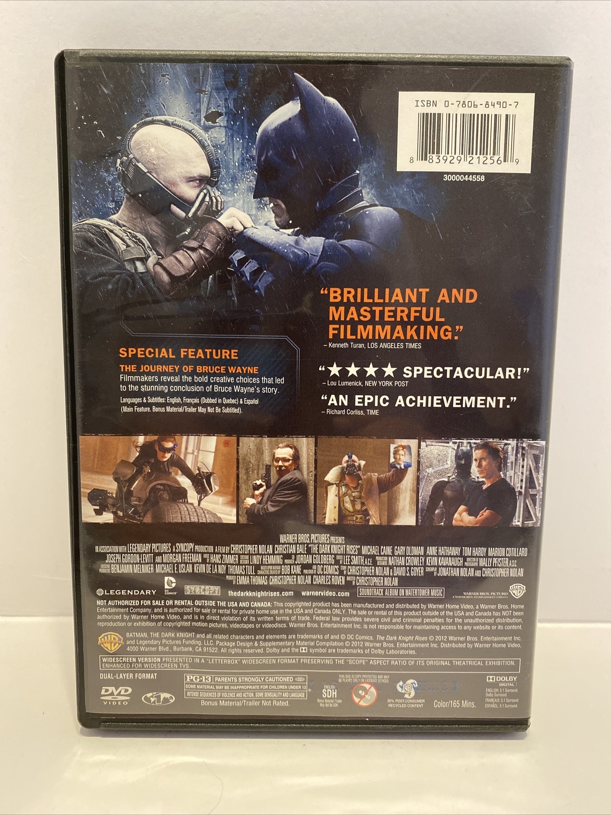 The Dark Knight Rises DVD BATMAN Christian Bale Anne Hathaway ...