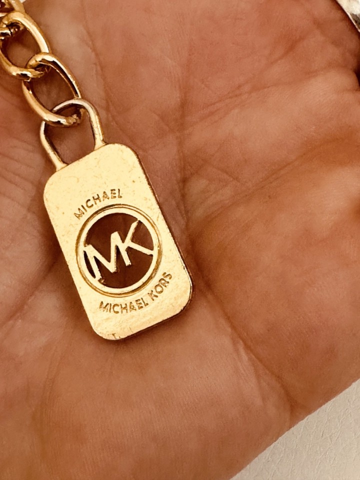 MICHAEL KORS MK Gold Tone square small bag charm key fob on chain | eBay