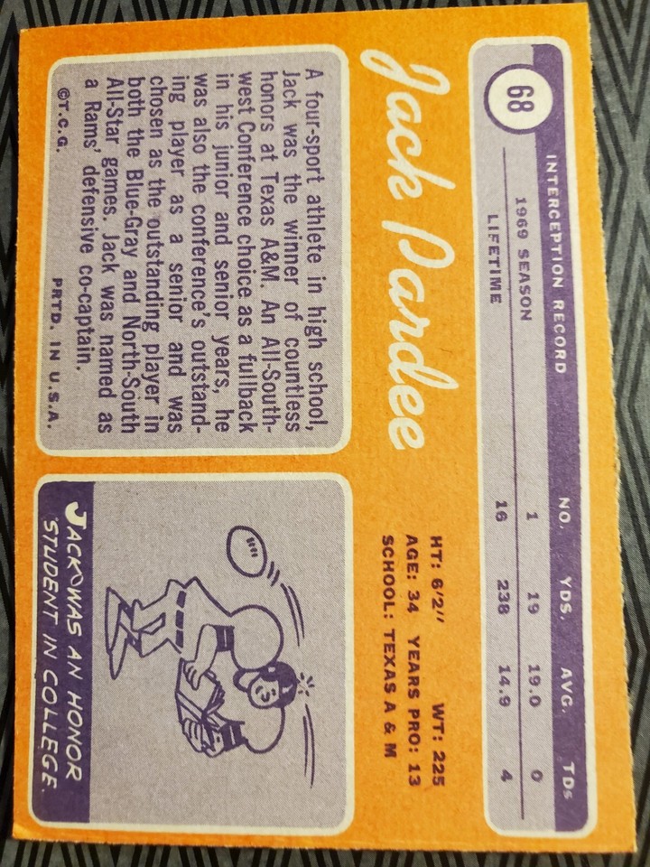 1970 Topps - #68 Jack Pardee Rams NFL Trading Card | eBay