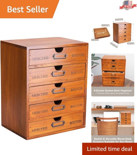 Rustic 5-Drawer Wooden Desk Organizer - Craft Storage - Home Office ...