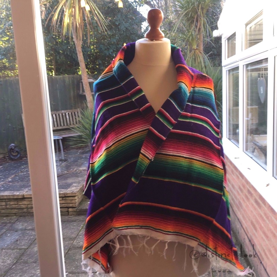 Mexican Blanket Sarape Serape Shawl Scarf Cloak Rug Rainbow Yoga Picnic ...