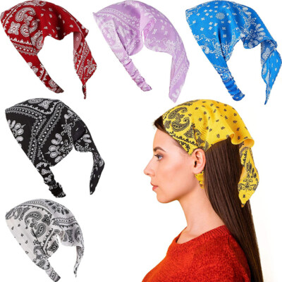 Triangle Hair Scarf Headband Cashew Flower Print Scrunchies Elastic ...